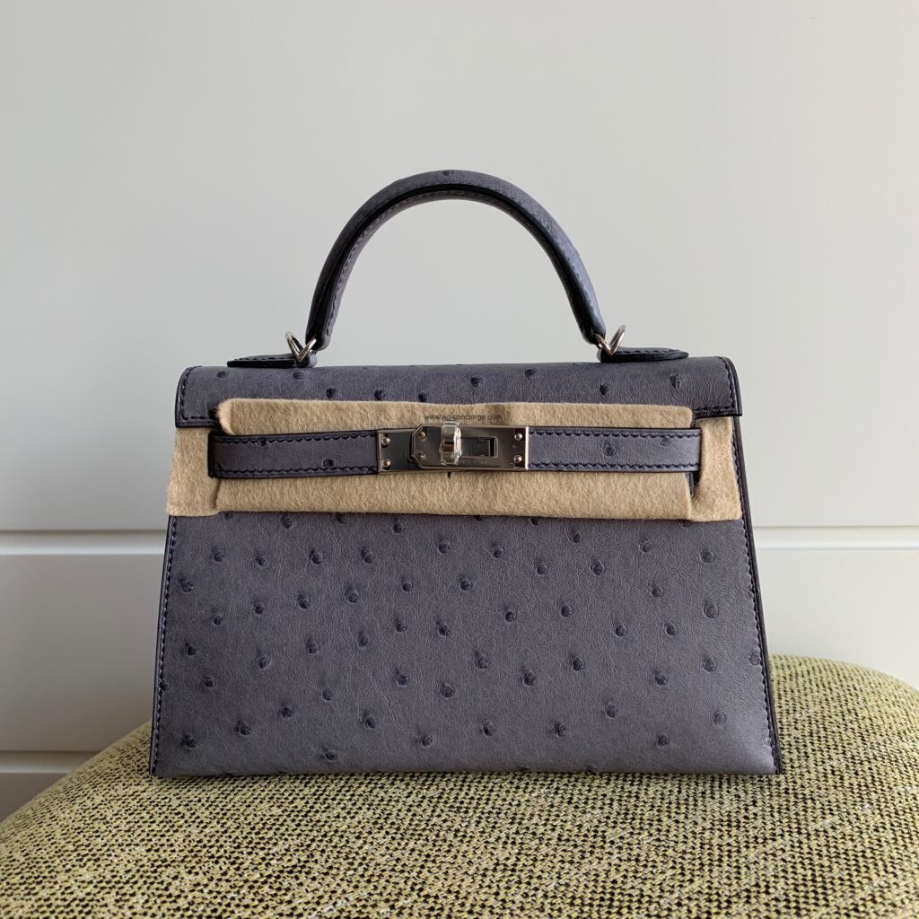 Hermès Mini Kelly 20 Gris Agate Ostrich With Silver Hardware – AG ...